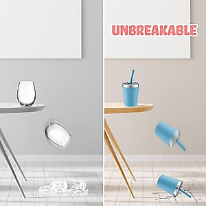 8 Pack Kids Cups with Straw and Lid Stainless Steel Insulated Tumbler with Spill Proof Lid Metal Straw Cups with Silicone Sleeve for Toddlers Children Cold Hot Drinking Glasses Cup, 8 Colors (12 Oz)