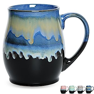 Bosmarlin Extra Large Ceramic Coffee Mug, 25 Oz, Dishwasher and Microwave Safe, Big Oversized Tea Cup, Reactive Glaze (Blue)