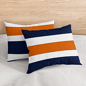 Sweet Jojo Designs Navy Blue, Orange and White Childrens, Teen 3 Piece Full/Queen Boys Stripe Bedding Set Collection