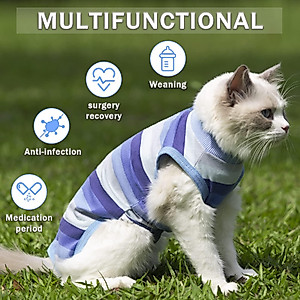 Ambreview Cats Recovery Suit, Kitten Recovery Onesie Female Cats Abdominal Wounds Bandages Cone E-Collar Alternative After Surgery, Cat Spay Bodysuit for Female Cats and Dog