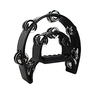 YMC TAM20-BLACK Double Row Tambourine - Metal Jingles Hand Held Percussion Ergonomic Handle