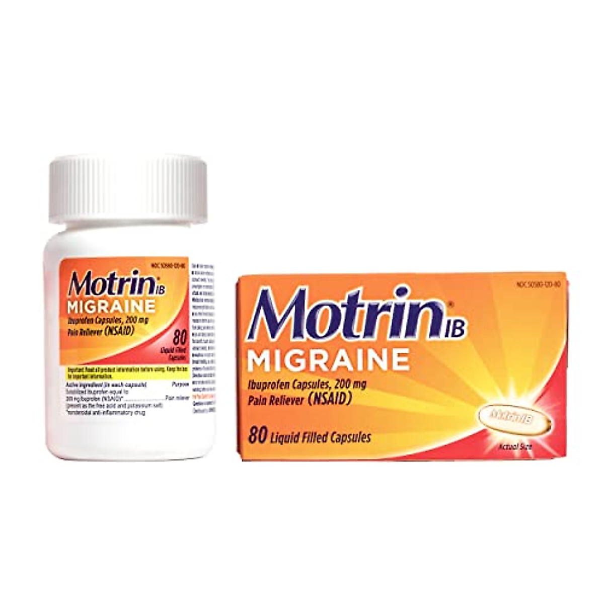 Motrin IB Migraine Liquid Gel Caps, Ibuprofen 200 mg, Migraine Relief Medicine, 80 Ct