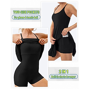Ewedoos Tennis Dress Womens Athletic Dress Built in Shorts & Bra Adjustable Straps Workout Exercise Golf Summer Dress Black