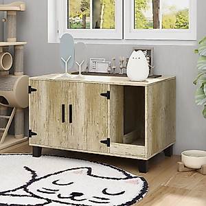 TaoHFE Litter Box Enclosure Cat Litter Box Furniture Hidden with Cat Scratch Pad Decorative Farmhouse Wooden Cat Box Furniture Litter Box Cabinet,Oak