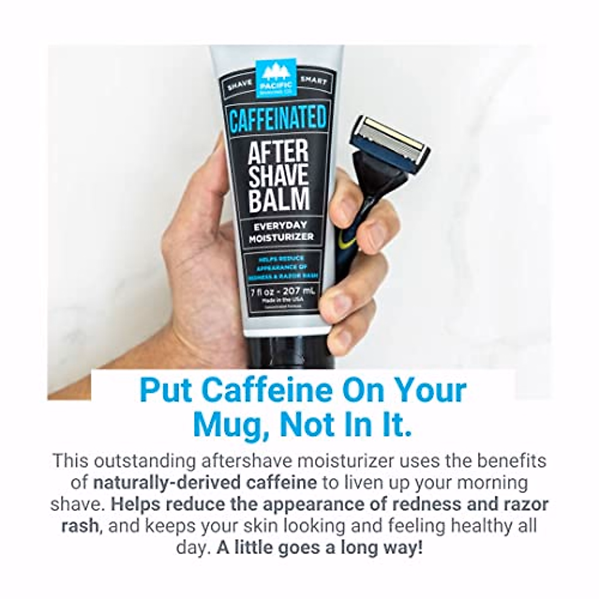 Pacific Shaving Company Caffeinated Aftershave - Helps Reduce Appearance of Redness, With Safe, Natural, and Plant-Derived Ingredients, Soothes Skin, Paraben-Free, Made in USA, 3.4 oz