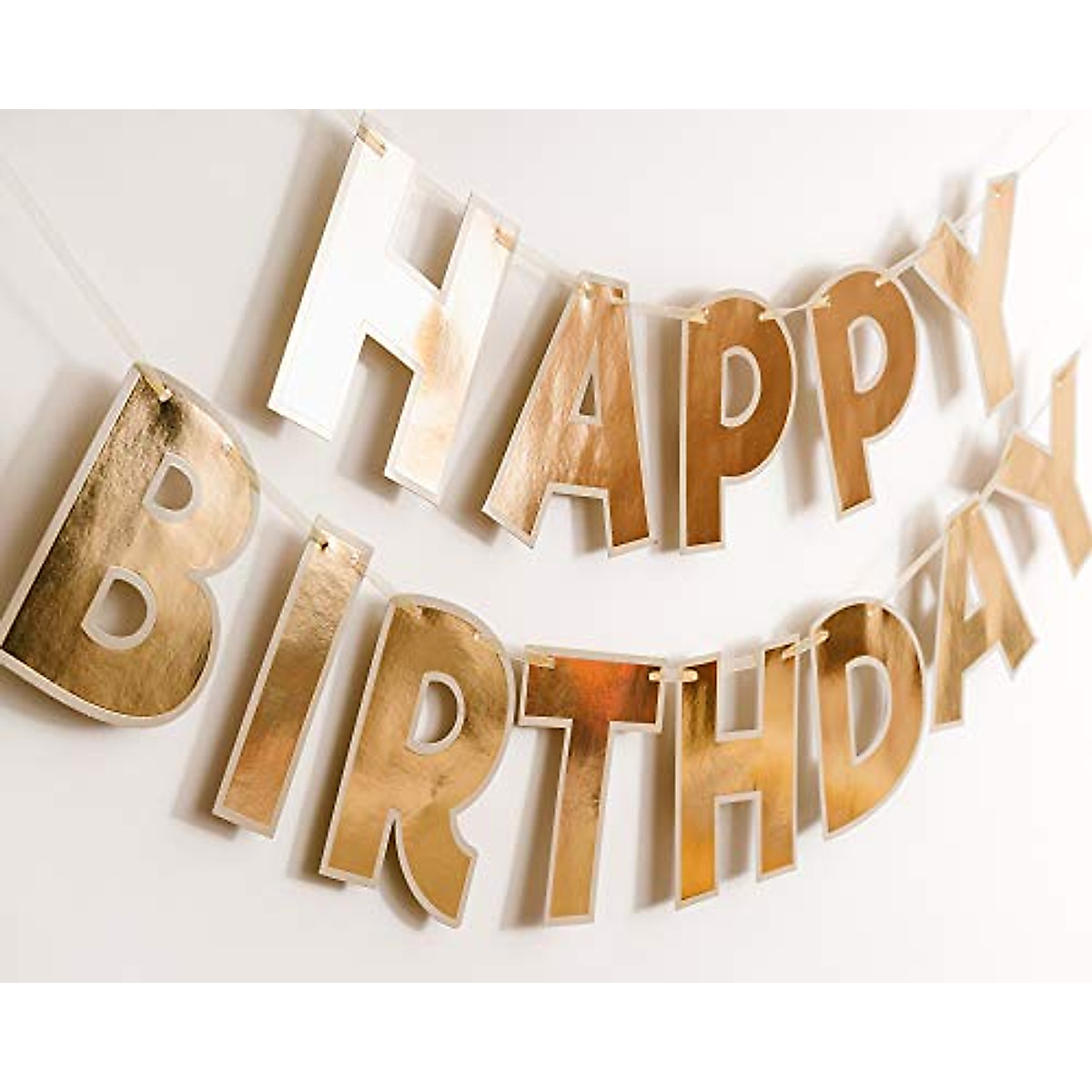 PapaKit Large Happy Birthday Premium Bunting Banner Decoration Baby Boy Girl Adult Party Supply (Metallic Gold with Accent Border)