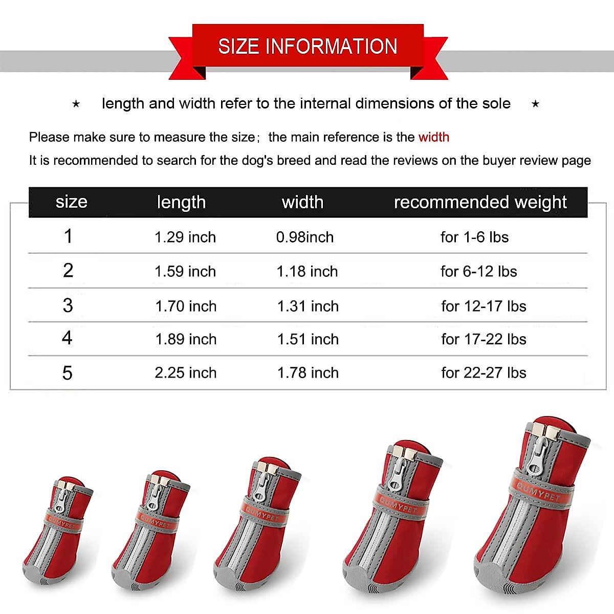 QUMY Dog Shoes for Small Dog, Puppy Dog Boots & Paw Protectors for Winter, Summer Hot Pavement, Waterproof in Rainy Weather, Ourdoor Walking, Indoor Hardfloors Skid-Resistant Soles Size 2 Red