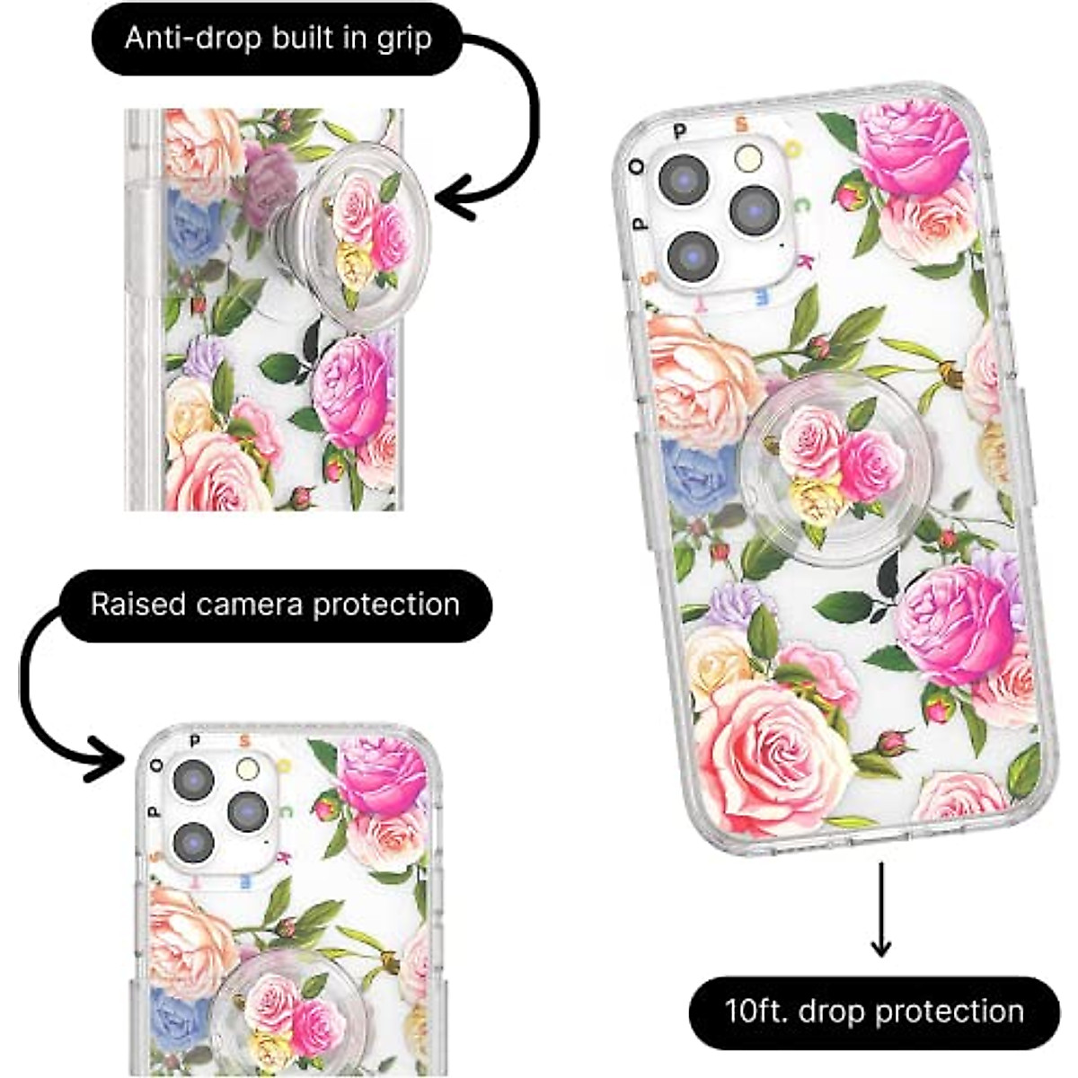 PopSockets iPhone 12/12 Pro Vintage Floral Magsafe Phone Case PopCase with Slide