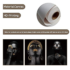 African American Wall Art Painting Black Woman Fashion Pop Gold Earrings Black Set of 3 (8”X10” Canvas Picture) Queen Portrait of Black Woman Room Poster Art Painting Bedroom for Home Decor Gift