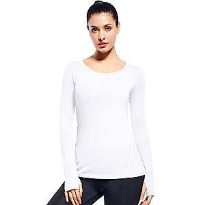 Zengjo Long Sleeve Athletic Shirt Women Lightweight with Thumb Holes(White,L)