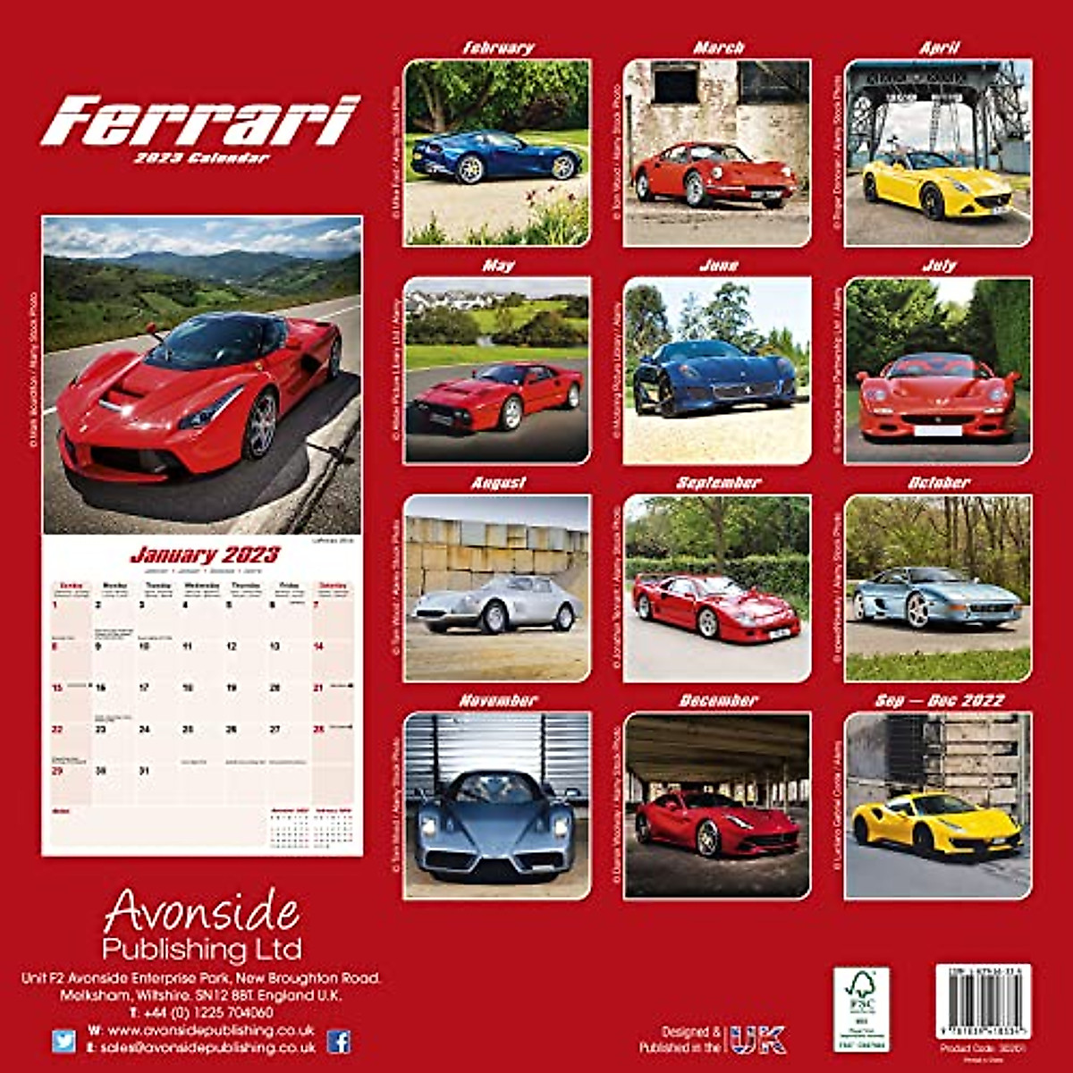 Ferrari Calendar- Calendars 2022 - 2023 Wall Calendars - Car Calendar - Automobile Calendar - Ferrari 16 Month Wall Calendar by Avonside