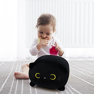 Desdfcer Black Cat Plush, 12''Black Cat Pillow, Black Cat Stuffed Animal Plush,Cute Black Cat Plushie,Kawaii Cat Plush Pillow Lumbar Back Cushion,Gift for Halloween Christmas