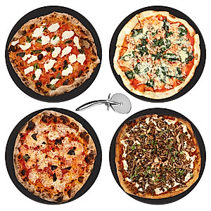 4-Pack Ceramic Pizza Stones - Make Restaurant-Quality Pizza Right at Home - Easy to Use - Durable up to 500℉ - 100% Black Cordierite - 11.75” Diameter