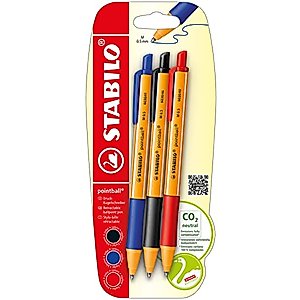 STABILO Ballpoint Pen pointball - Pack of 3 - Blue, Black, Red