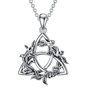 RMREWY Celtic Trinity Knot with Round Vine Necklace 925 Sterling Silver Jewelry Oxidized Good Luck Irish Triquetra Triangle Knot Holy Trinity Pendant Jewelry Mother's Day Gift For Women Mom