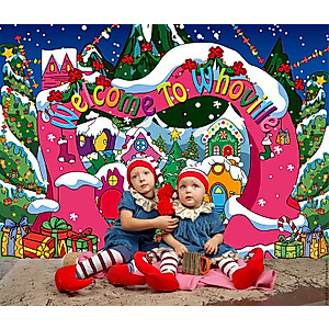 Welcome to Whoville Backdrop 10x8FT Winter Christmas Village Photography Background for Kids First Birthday Baby Shower Happy New Year Xmas Holiday Party Decoration Supplies Photo Props