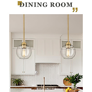Audickic Pendant Lights Kitchen Island, Modern Gold Pendant Light with Clear Glass Globe Shade, Farmhouse Hanging Light Fixtures for Dining Room Entryway, AD-22280-1P-GD-C