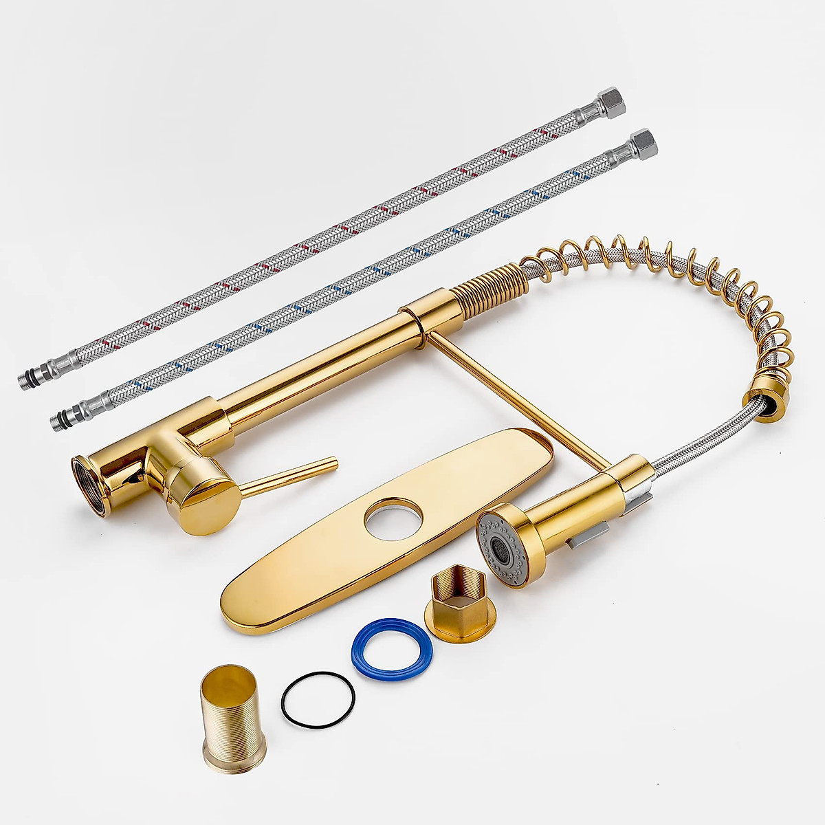 Gold Kitchen Faucet Stainless Steel Pull Down Kitchen Sink Faucet with Spray 1/One Hole Pre-Rinse Spring High- Arc Single Handle Kitchen Faucets for Sink Home Grifo del fregadero de la cocina dorada