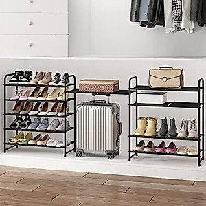Simple Trending 5-Tier Stackable Shoe Rack, Expandable & Adjustable Shoe Organizer Storage Shelf, Wire Grid, Black