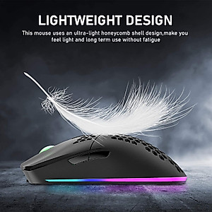 RGB Wireless Gaming Mouse,Ultra-Lightweight Honeycomb Shell Mice with 2.4G Wireless Rechargeable,RGB Spectrum Backlit,7 Buttons,3200DPI,Ergonomic Long Battery Life for PC,Xbox,PS4 Gamers(Black)