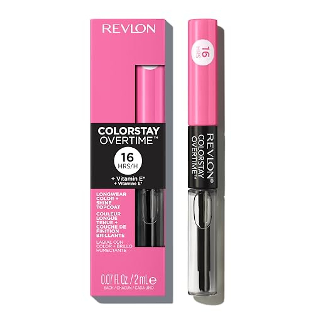 Revlon Liquid Lipstick with Clear Lip Gloss, ColorStay Overtime Lipcolor, Dual Ended with Vitamin E, 080 Keep Blushing, 0.07 Fl Oz