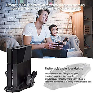 Vertical Stand Holder for PS4 Game Console with Dual Cooling Fan Dual USB Controller Charging Ports