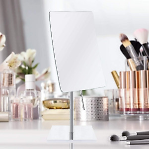 GURUN Frameless Rectangle Tabletop Vanity Mirror Single Side Adjustable Easy Positioning 5X Magnification 304 Stainless Steel Chrome Finish 2234（Chrome,5X