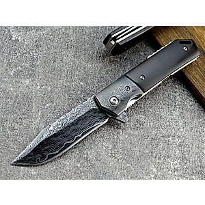 Sitivien ST234 Damascus Steel Folding Knife,Handmade VG10 Core Blade and Ebony Wood Liner Lock Handle,EDC Tool Knife for Men Outdoor Camping Damascus knife EDC Hunting Folding Knife … …