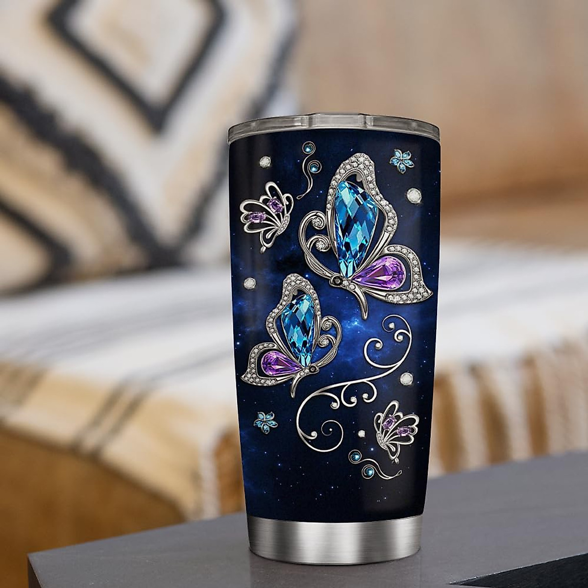 Wassmin Butterfly Tumbler Butterflies Gift For Women Girls Teen Jewelry Drawing Style Stainless Steel Insulated Tumblers Coffee Travel Mug 20oz Cup With Lid Birthday Christmas Presents