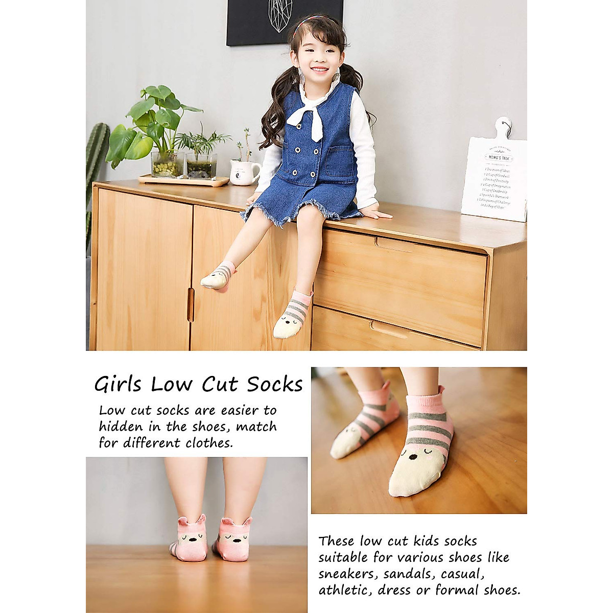 Hellomamma Girls Toddler Cotton Crew Socks Kids Novelty Animal Soft Funny Fashion Casual Breathable Childs Socks 5 Pairs