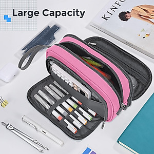 Zcassi Big Capacity Pencil Case 3 Compartments Canvas Bag Multifunctional Marker Pen Pouch Holder Office College School Durable Portable Large Storage Bag for Kids Teens Student Adults