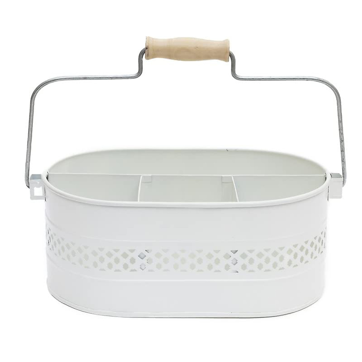 THE ARTIQUE Farmhouse Utensil Caddy, Galvanized Caddy, Picnic Utensil Holder, Desk Organizer, Condiments Caddy, Flatware Caddy For Party, Kitchen Utensils Organizer Caddy With Handle- WHITE