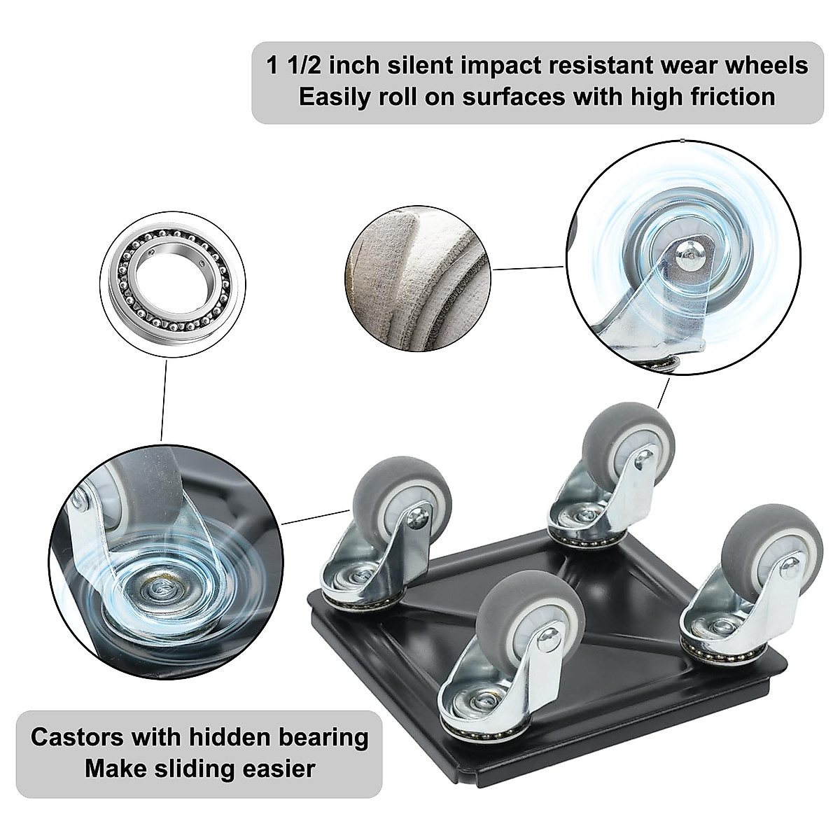 Thuipwroen Furniture Movers set of 4, Enhanced Furniture Dollies with Furniture Lifter for Moving Heavy Furniture, Bearings in Rubber Wheels Center 880 lbs Capacity