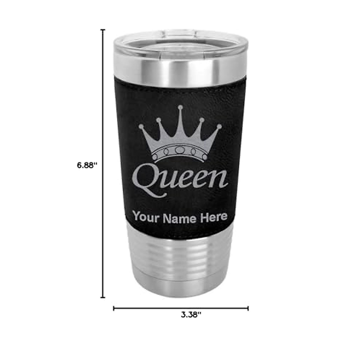 LaserGram 20oz Vacuum Insulated Tumbler Mug, Queen Crown, Personalized Engraving Included (Faux Leather, Black)