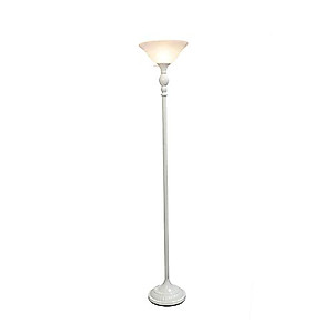 Elegant Designs LF2001-WHT 1 Light Torchiere Marbleized White Glass Shade Floor Lamp,