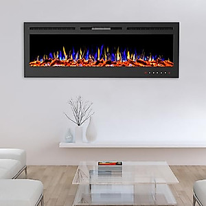 Electric Fireplace - 72 Inch LED Wall or Recessed Fireplace Heater with Front Vent,10 Ember Colors, Touchscreen, and Remote by Northwest (Black)