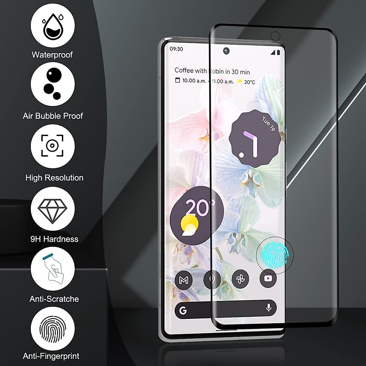 2 Pack for Google Pixel 7 Pro Screen Protector【2+2 Pack】2 Pack Tempered Glass Camera Lens Protector, Compatible Fingerprint, 3D Glass 9H Hardness Tempered Glass Screen Protector for Google Pixel 7 Pro 5g