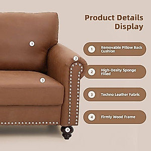 INMOZATA Leather Couch 80" Leather Sofa with Tufted Cushions Upholstery Sofa Modern 3-Seater Couch for Living Room, Apartment, Lounge Room,Light Brown