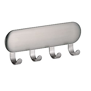 mDesign Metal Peel and Stick Adhesive 4 Hook Storage Rack - Wall Mount Organizer for Entryway, Mudroom, Hallway, Kitchen, Office - Holds Car/House Keys, Leashes - 4 Pack - Brushed Stainless Steel