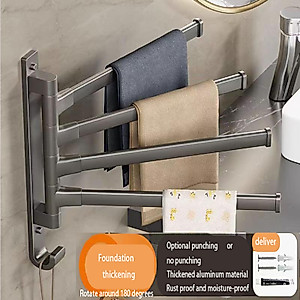 4-pole 180 ° rotatable towel bar, aluminum alloy swing arm Bath Towel Bars bathroom towel rack, swing hook towel rack storage rack, bathroom wall mounted towel storage rack, Silver gray