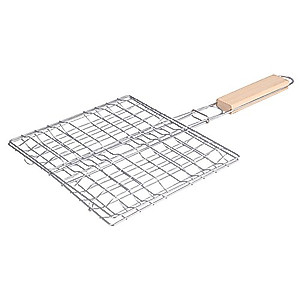ISKYBOB Portable Barbecue Grilling Basket BBQ Net with Wooden Handle
