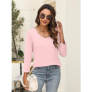 Minetom Women's V Neck 3/4 Sleeve T Shirt Solid Casual Basic Tops Summer Tees