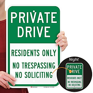 SmartSign 18 x 12 inch “Private Drive - Residents Only, No Trespassing, No Soliciting” Metal Sign, 63 mil Aluminum, 3M Laminated Engineer Grade Reflective Material, Green and White, Made in USA