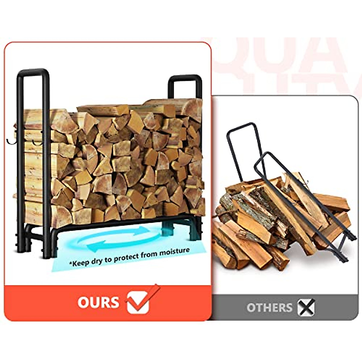 Sotor 4ft Firewood Rack Outdoor Log Rack Holder Large Capacity Firewood Holder Rack Indoor Metal Heavy Duty Firewood Racks Stand Suitable for firewood Storage-Black