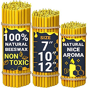 Natural Beeswax Candles - 7” 15 pcs Best Beeswax Candle - Pure Deep Yellow Bee Wax with Great Honey Scent and Cotton Wicks - Eco Friendly 100% Beeswax Candles for Decoration Home Birthday Cake 1104408