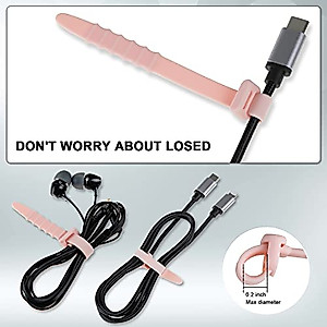 Neepanda 25Pack Reusable Cable Zip Ties, 4.5 Inch Elastic Silicone Cord Organizer Straps for Bundling and Organizing Phone Charging, Cable Wire, Headphones, Management Home Office Table (Pink)