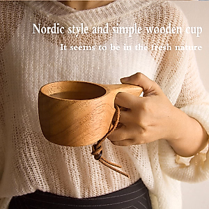 Mochiglory Wooden Cup Camping Cup Nordic Style Handmade Natural, Portable Wood Mug Drinking Cup for Coffee, Tea and Milk