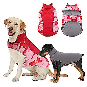 Warm Dog Jacket Reversible Fleece Winter Dog Vest for Cold Weather, Waterproof Windproof Dog Winter Coat Reflective with Magic Strip&Furry Collar for Small Medium Large Breeds Dogs Puppies Cat Pet