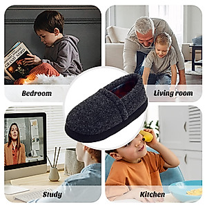 LA PLAGE Slippers for Boys Little/Big Kid Bedroom House Shoes Warm Cotton Winter Cozy Indoor Slip-on Slippers with Hard Sole Size 11-12 US Gray