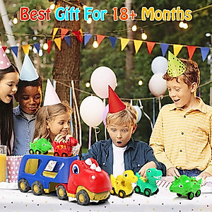 Toddler Car Toy for 2 3 4 5 Years Old, Dinosaur Transport Carrier Truck with 4 Pack Small Pull Back Dino Car, Friction Power Vehicle Christmas Birthday Gift for 18M+ Kids Boys Girls